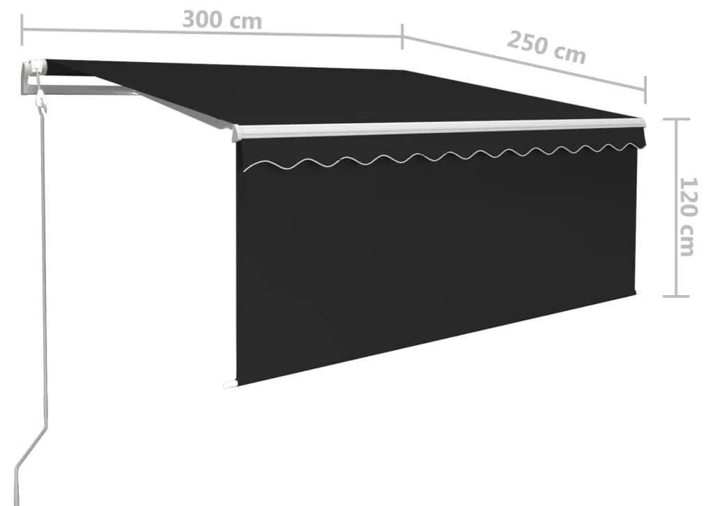 vidaXL Marketos Automatická zatahovací markýza s roletou 3 x 2,5 m antracitová