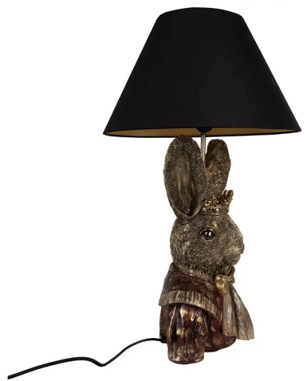Stolní lampa ve tvaru zajíce s korunou s černým stínidlem Antonius– 37x61 cm