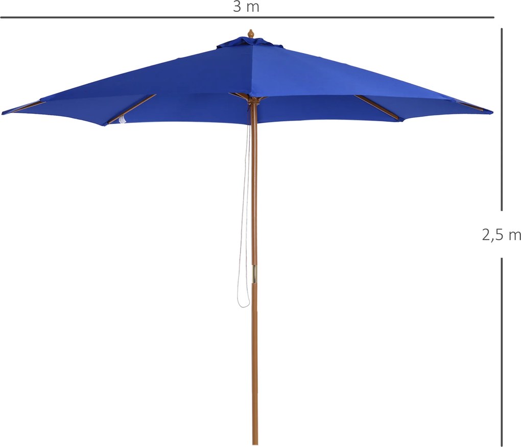 Outsunny slunečník na balkon 300 cm, dřevěný konzolový slunečník, zahradní slunečník, balkonový slunečník, bambus, modrý| Aosom