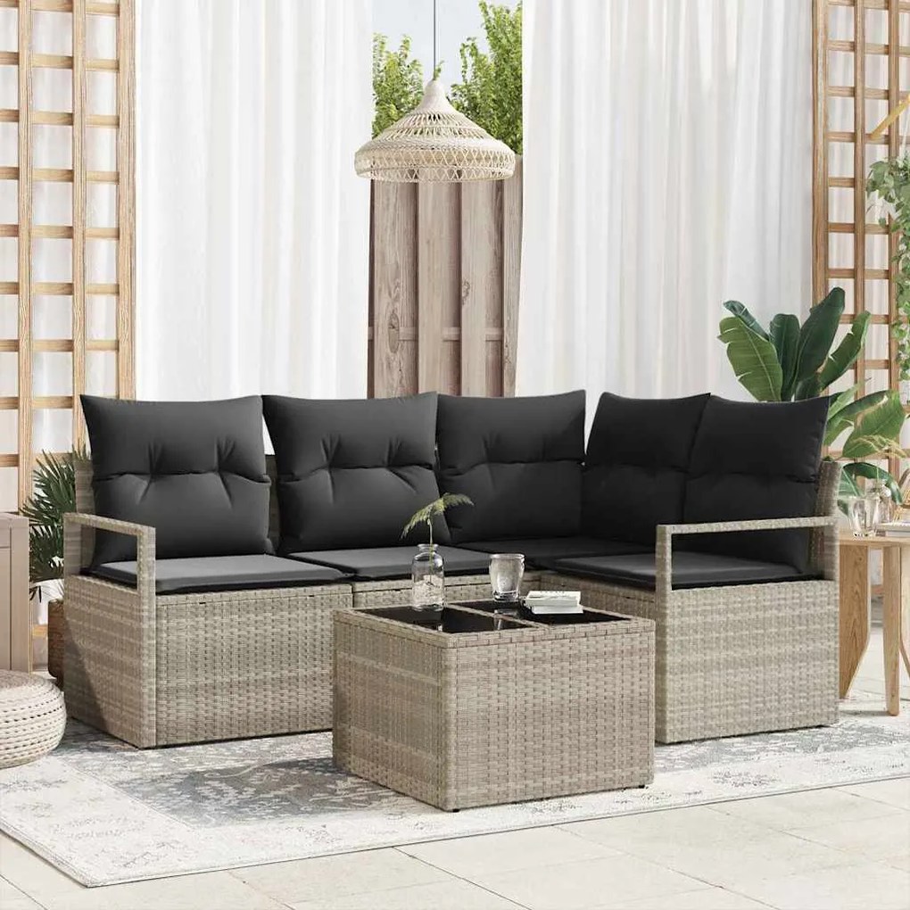 Set pohovek 5 ks Světle šedá polyratan 3346372