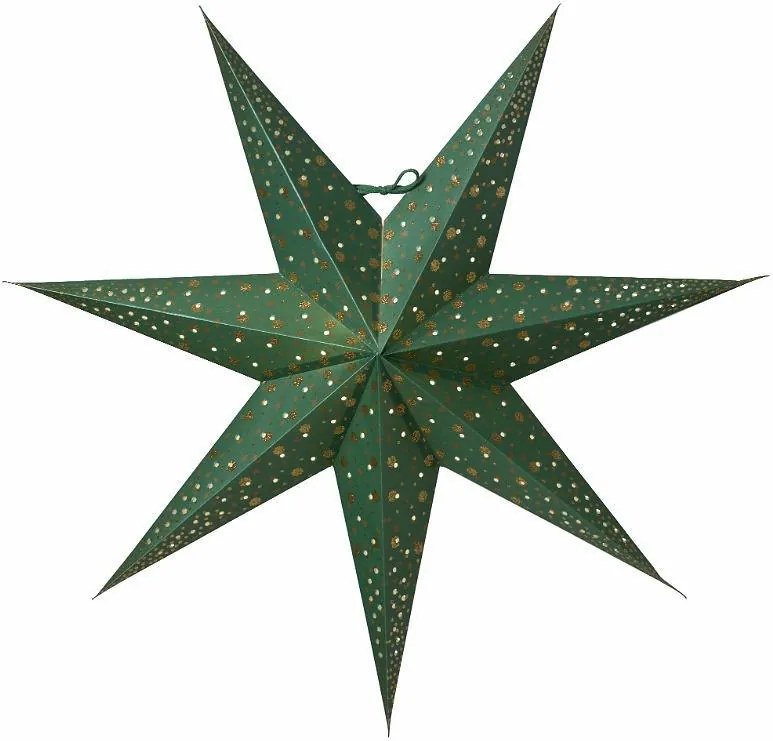 watt & VEKE Závěsná svítící hvězda Isadora Green 60 cm, zelená barva, zlatá barva, papír