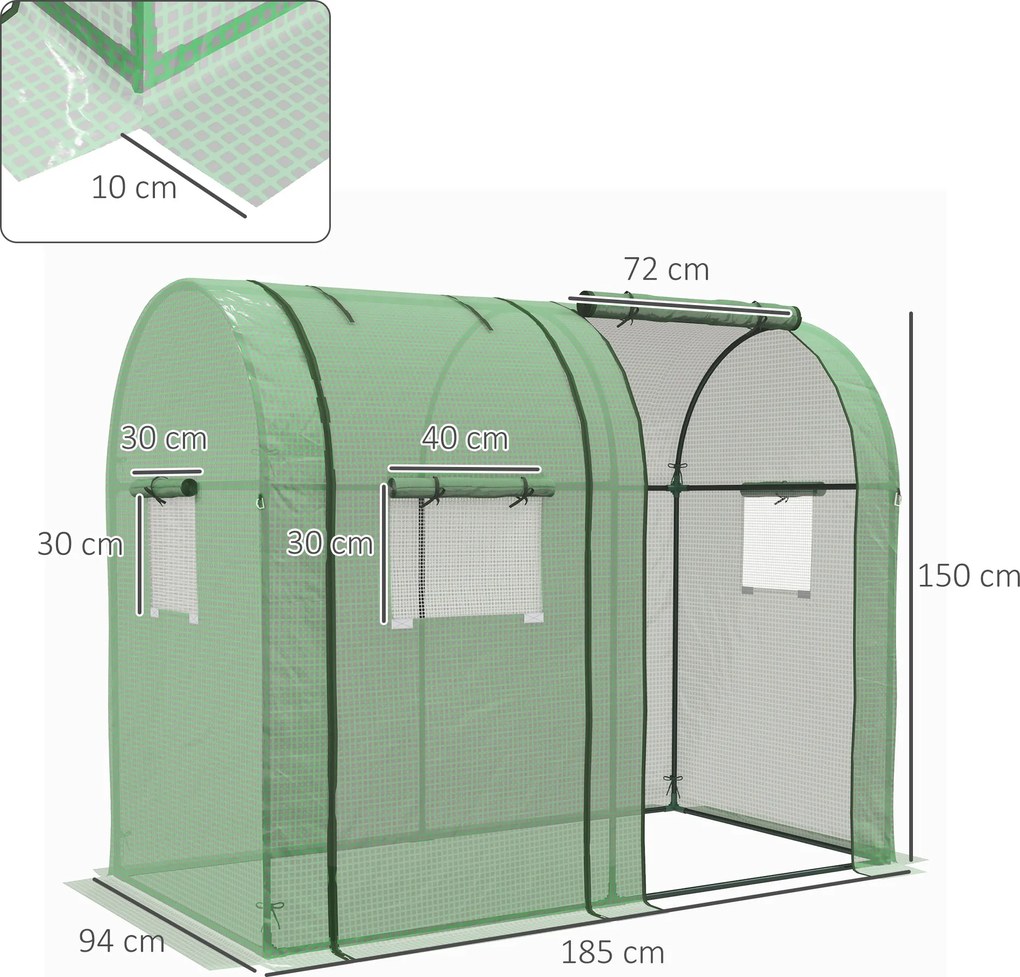 Fóliový skleník Outsunny 2 rolovací dveře odolné proti větru s bočním oknem UV ochrana pro zahradní domek na rajčata z PE v zelené barvě | Aosom.de