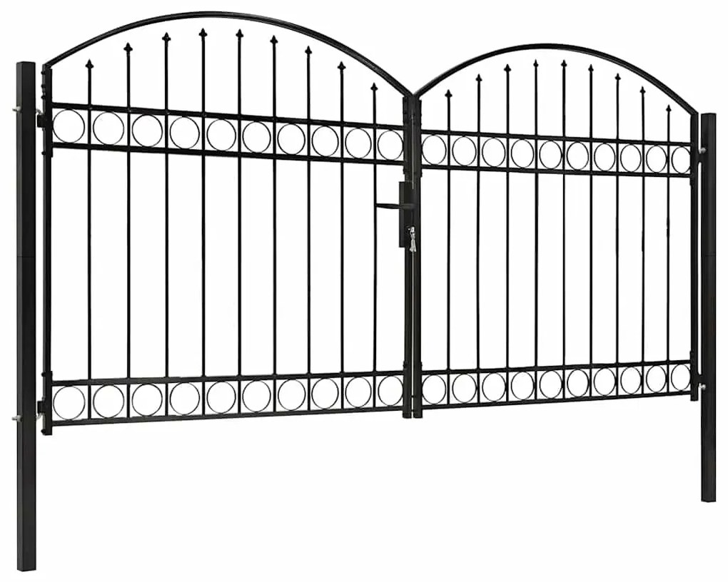 Plotová brána ASSEN dvoukřídlé dveře s klenutým vrškem ocelová 300 x 150 cm 143090
