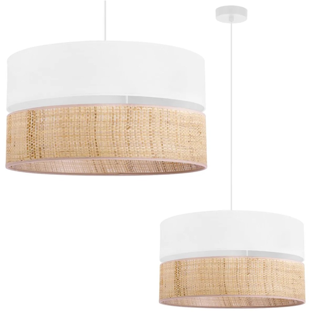 Závěsné svítidlo Rattan, 1x ratanové/bílé textilní stínítko, (fi 45cm)