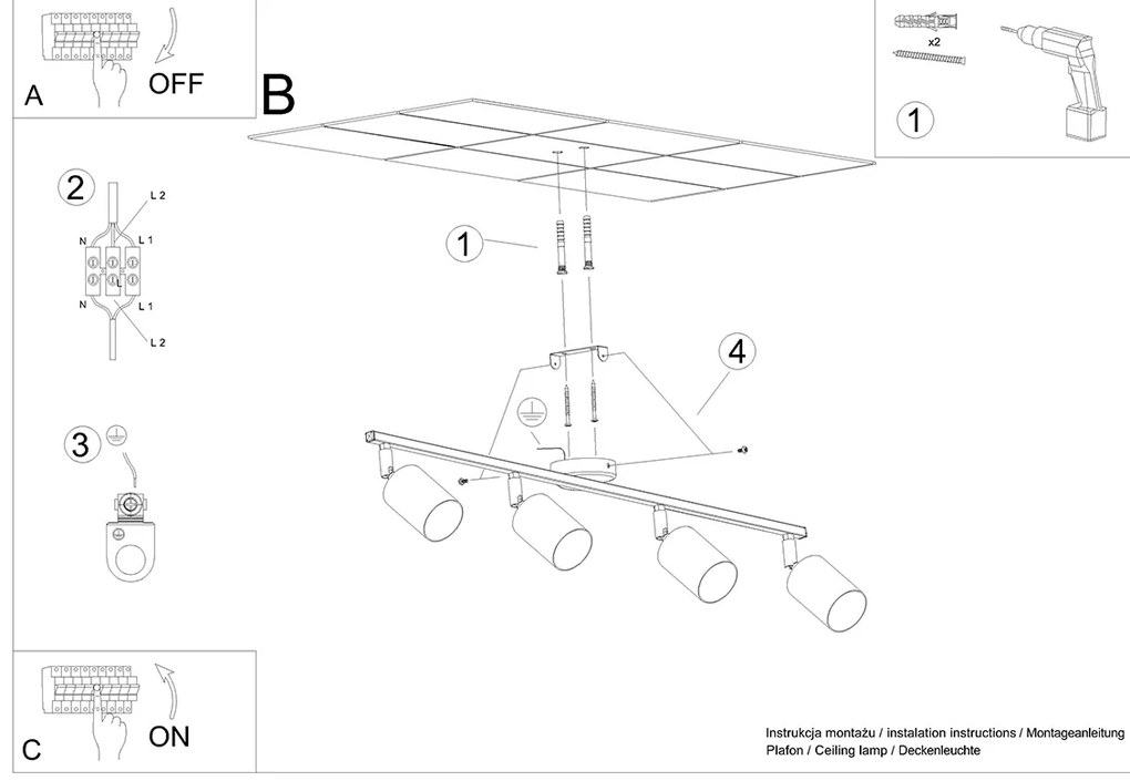 Sollux Lighting Stropní svítidlo LEMMI 4L Černá