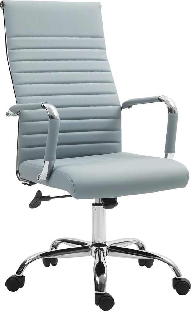 Ergonomická kancelářská židle Vinsetto s houpací funkcí, výškově nastavitelná otočná židle s područky, umělá kůže, světle šedá | Aosom