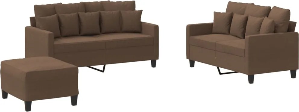 3dílná sedací souprava s poduškami hnědá textil 3201659