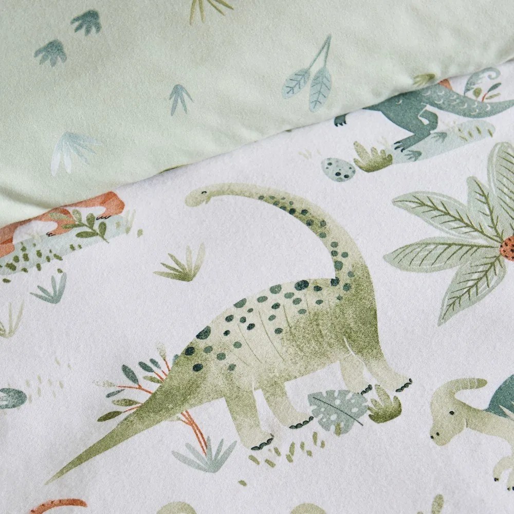 Krémové napínací flanelové dětské prostěradlo na jednolůžko 90x190 cm Brushed Sleepy Saurus Dino – Catherine Lansfield
