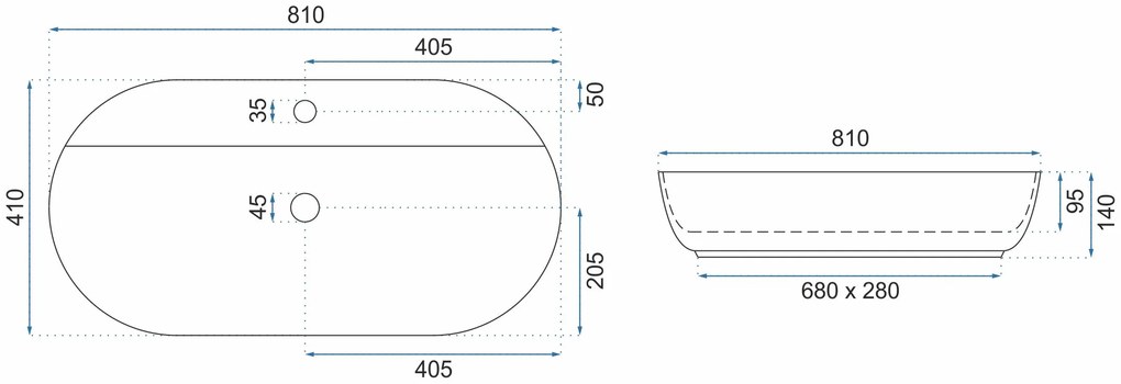 Keramické umyvadlo na desku REA AURA 81x41 cm bílé