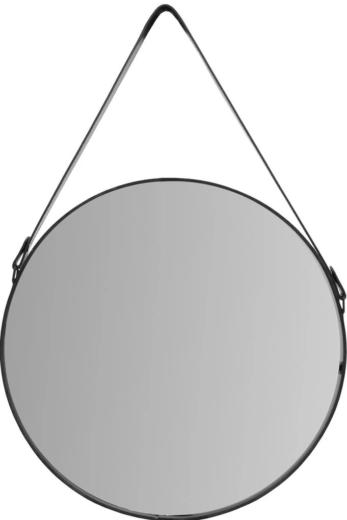 Tutumi, kulaté zrcadlo na kožené pásce 70 cm, černá, HOM-09801