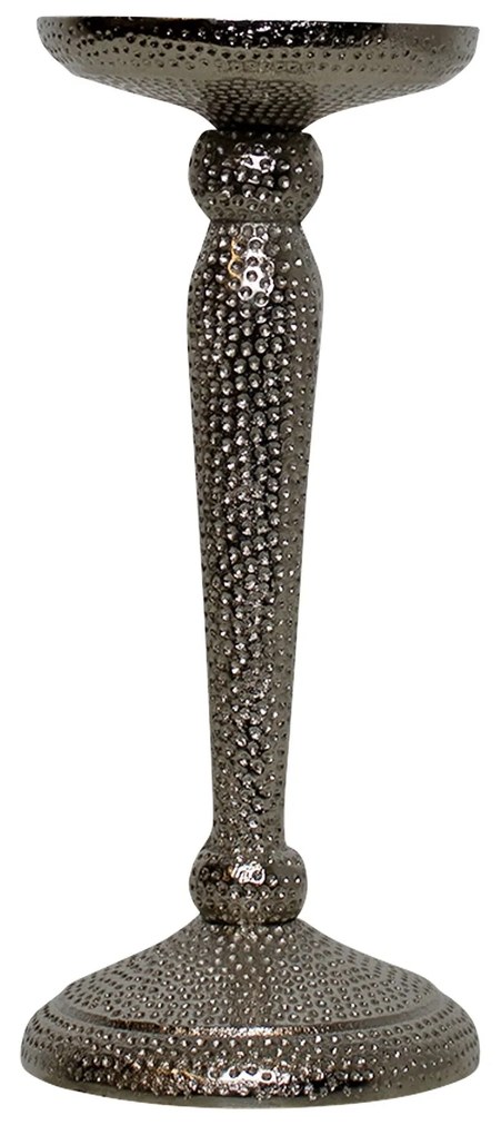 Stříbrný lesklý kovový svícen široký - Ø 9*22cm