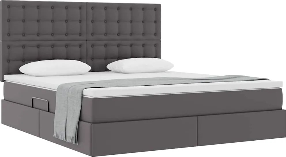 Postel s úložným prostorem s čelo Šedá 180 x 200 cm Umělá kůže 3371679