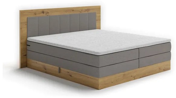 Postel Boxspring Marc 180x200, šedá,dub vč. matrace, topperu a ÚP