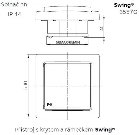 ABB Swing (L) tlačítko č.1/0 IP44 jasně bílá 3557G-A80940 B1