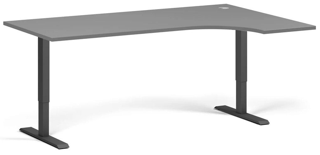 Rohový výškově nastavitelný stůl, 180x120 cm, 1 motor, L/P, černá podnož, grafit