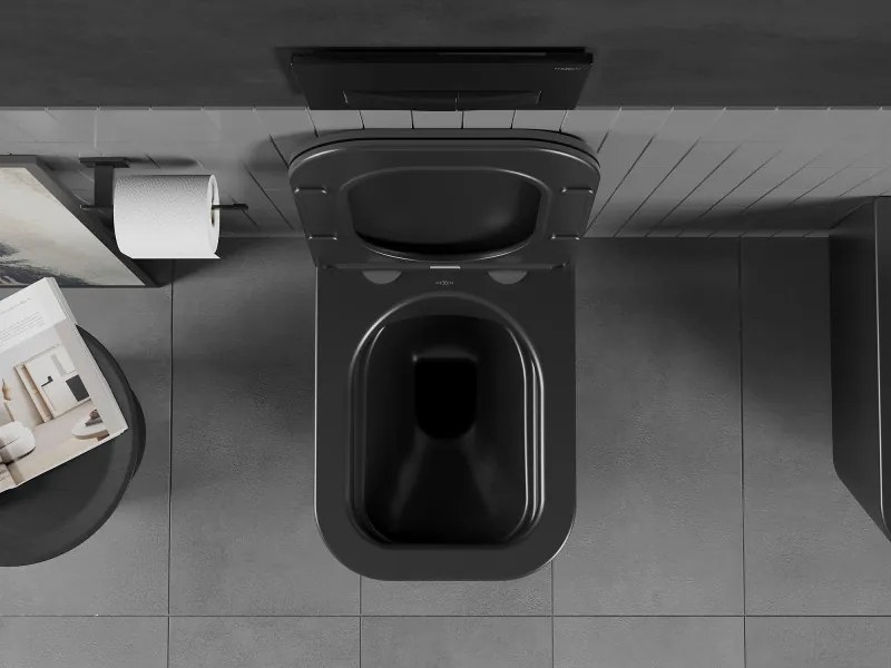 Mexen Teo závěsné wc Rimless s toaletním Slim sedátkem z duroplastu, černá matná - 30850685