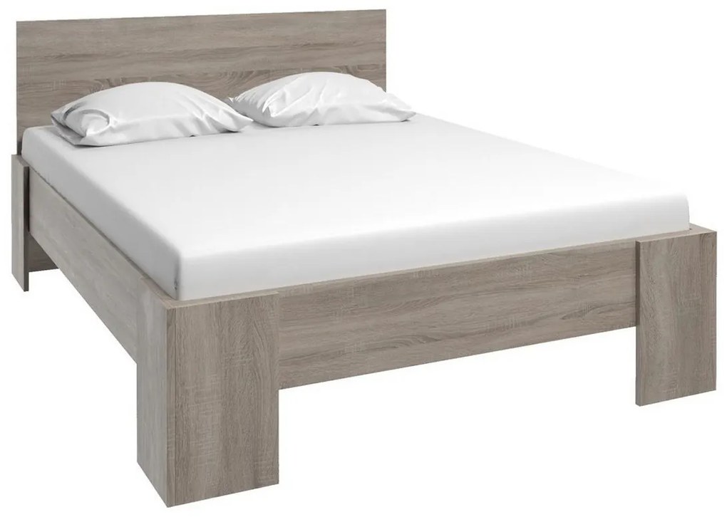 Manželská postel MONTANA L-1 + rošt + pěnová matrace COMFORT 14 cm, 160 x 200 cm, dub Lefkas tmavý