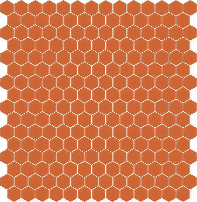 Hisbalit Obklad skleněná oranžová Mozaika 304C MAT hexagony  hexagony 2,3x2,6 (33,33x33,33) cm - HEX304CMH