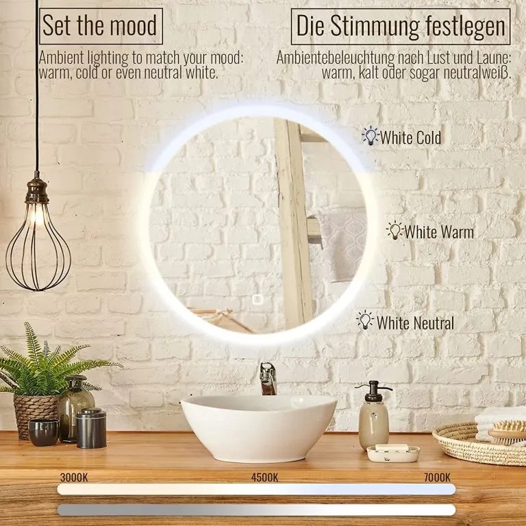 Aquamarin Koupelnové LED zrcadlo kulaté, 70 cm