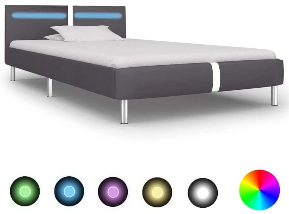 Petromila Rám postele s LED šedý umělá kůže 90 x 200 cm