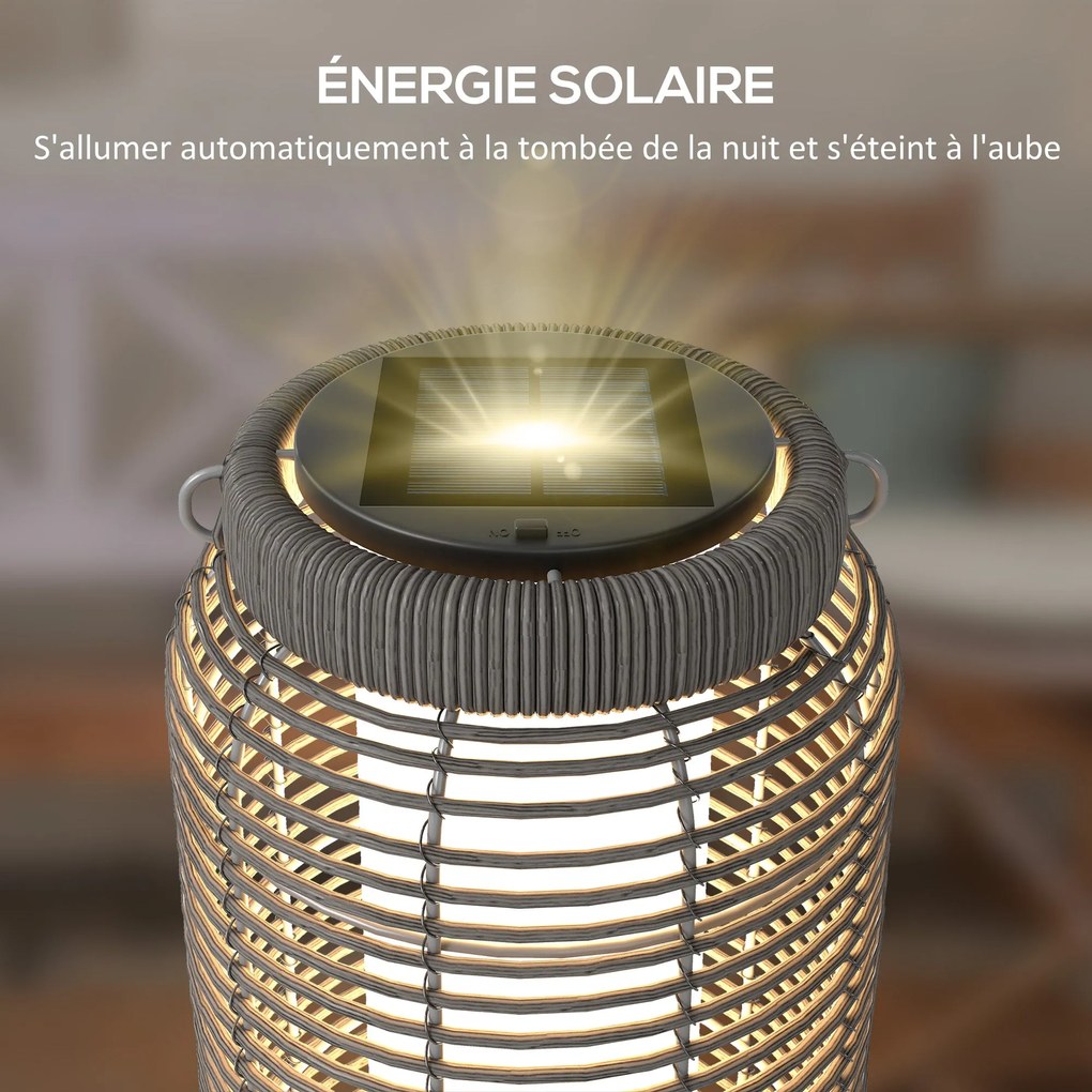 Outsunny Solární venkovní lampa, zahradní stojací lampa s PE ratanovým LED osvětlením, automatický vypínač Ø18 x 37 cm Šedá | Aosom
