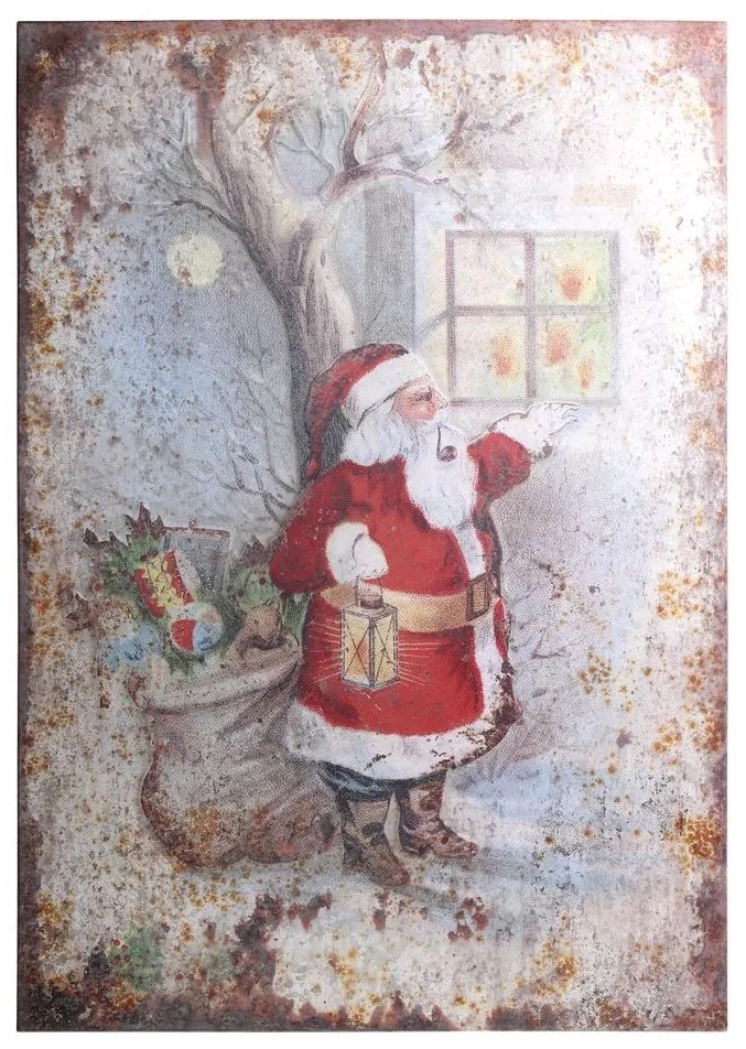 Vánoční kovový závěsný obraz Santa Vintage - 66*95 cm