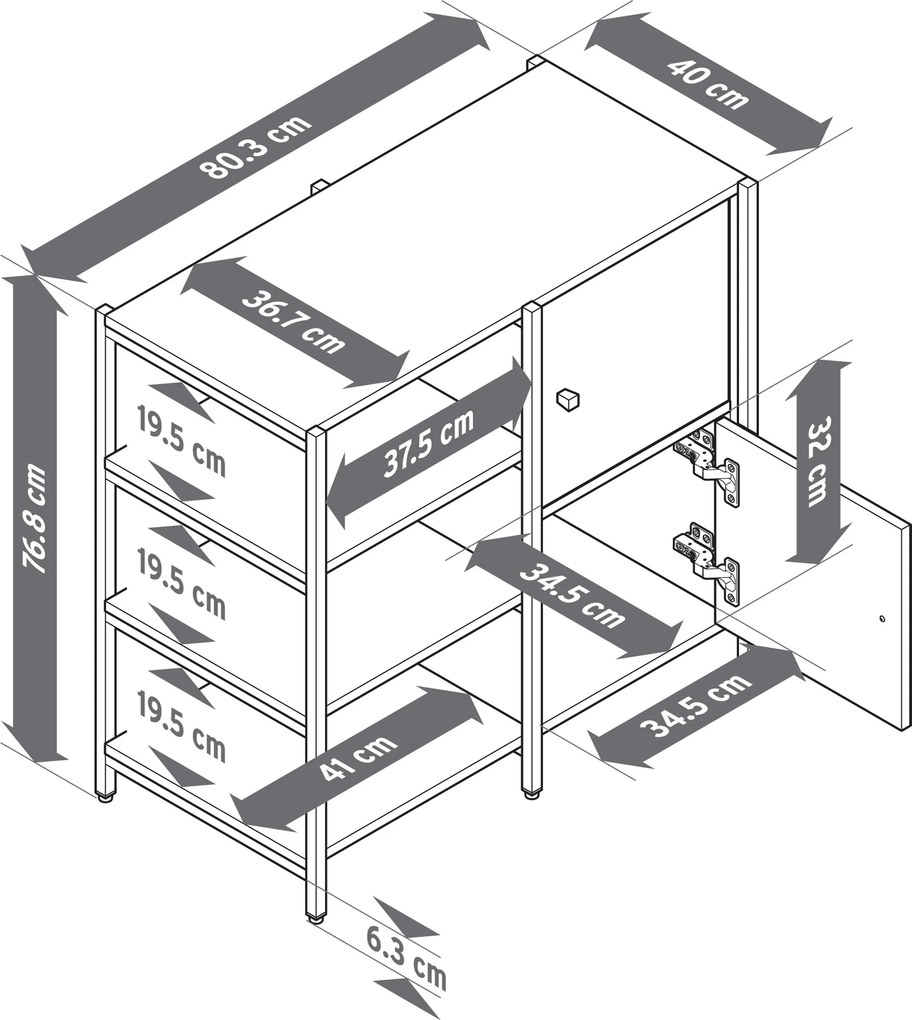 Tchibo - Komoda »Grade« s otevřenými přihrádkami a 2 dvířky - barva: bílá