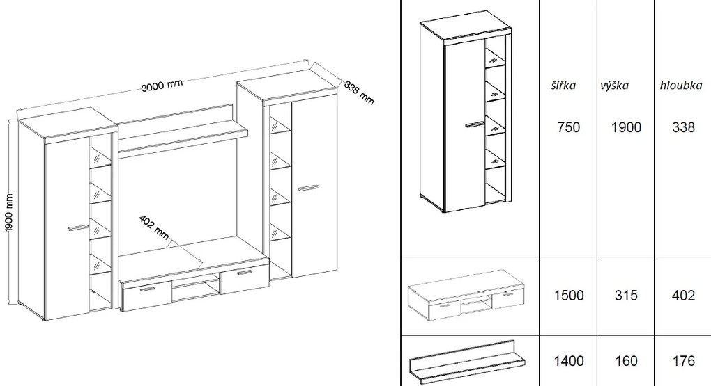 Falco Obývací stěna Rizo XL bílá