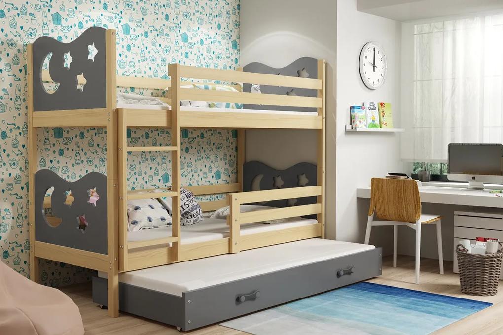 ImportWorld Dětská patrová postel Bohdan - 3 osoby, 80x160 s výsuvnou přistýlkou – Borovice, Grafit