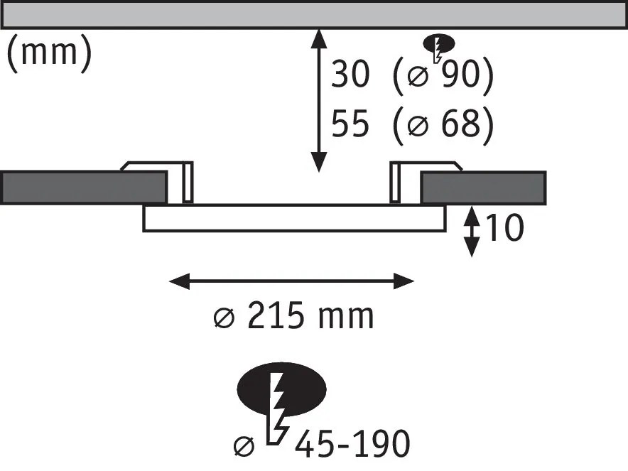 Paulmann 93034 Veluna VariFit, kulaté zápustné svítidlo, 22W LED 3000K, tříkrokové stmívání, prům. 21,5cm, IP44