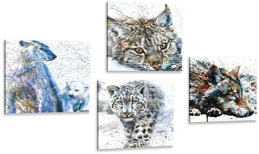 Set obrazů zvířata v zajímavém akvarelovém provedení