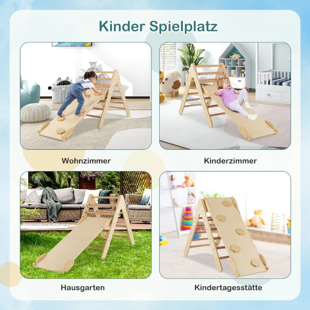 Costway Trojúhelníková dřevěná prolézačka Nursery s přírodní rampou