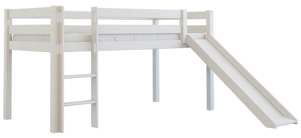 MAXMAX Dětská vyvýšená postel se skluzavkou z MASIVU BUK - TIM 200x90cm - bílá