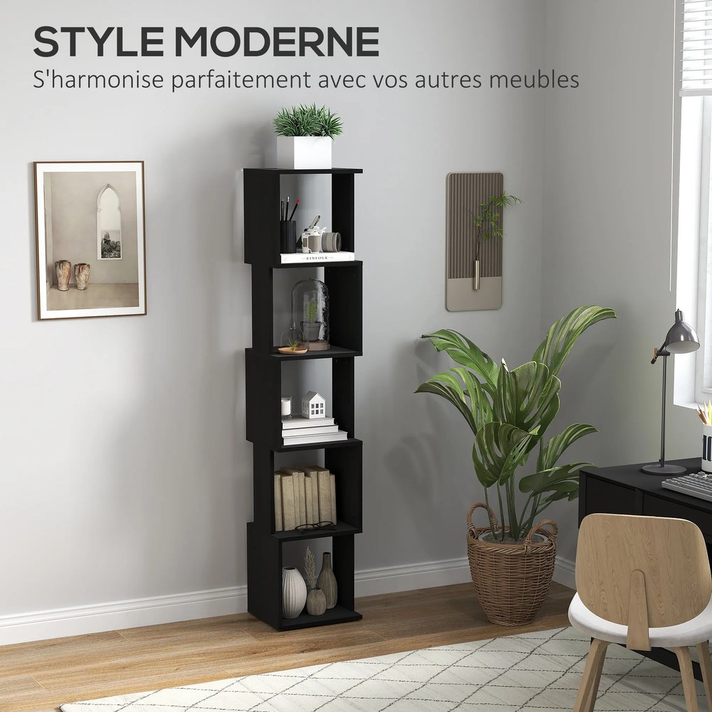 HOMCOM 5-patra Dřevěná Knihovna, Kubu Úložná Police do Obývacího Pokoje, Pracovny, 33 x 28 x 161 cm, Černá | Aosom