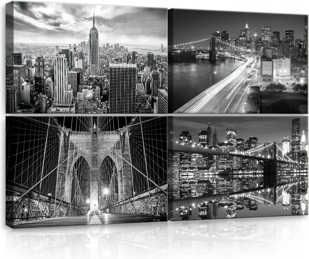 Obraz 120x80 New York Manhattan Brooklynský most městská krajina černobílá