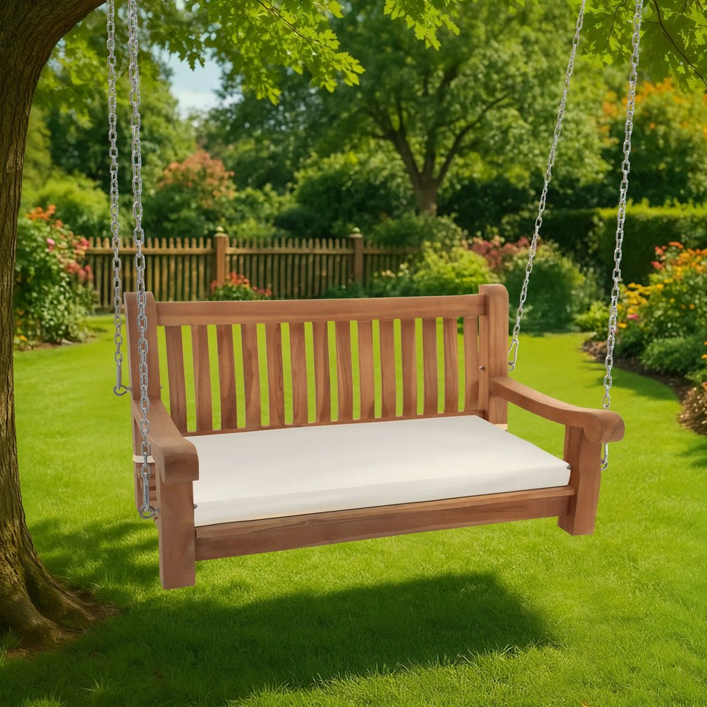 Houpací lavice Joyce s sedací polštář 120 cm + teak – krémová
