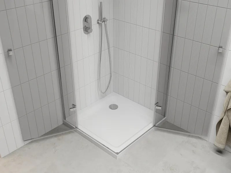 Mexen Roma Duo, sprchový kout s 2-křídlými dveřmi 100 (dveře) x 100 (dveře) cm, 6mm čiré sklo, chromový profil + slim sprchová vanička 5cm bílá, 854-100-100-01-02-4010