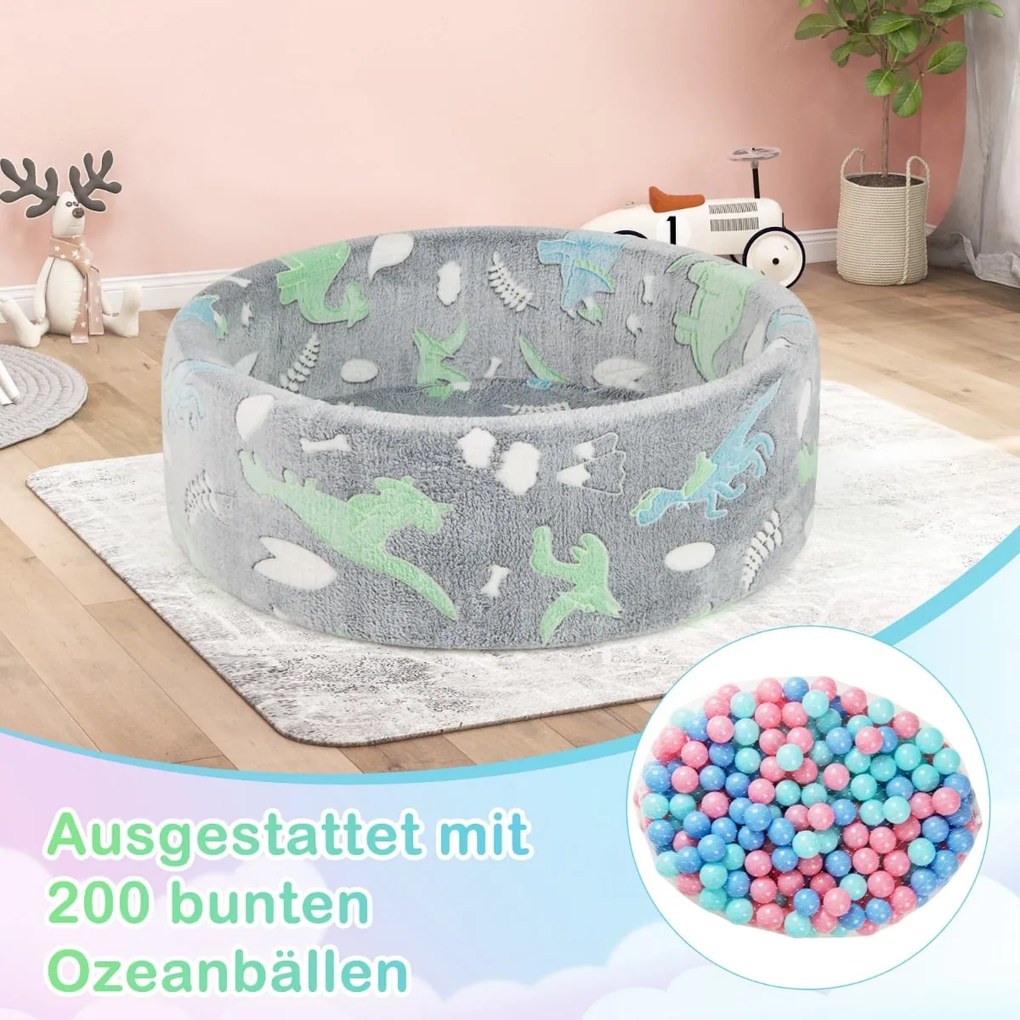 Costway Baby Ball Pit s odnímatelným krytem Svítí ve tmě Round Play Pool, šedá