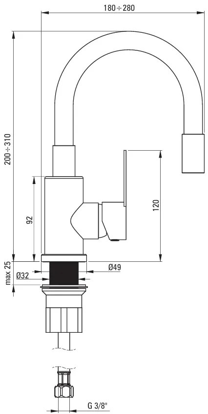 Deante Neo, umyvadlová baterie s flexibilním ramenem h-310, černá matná-ocelová, DEA-BLU_B240
