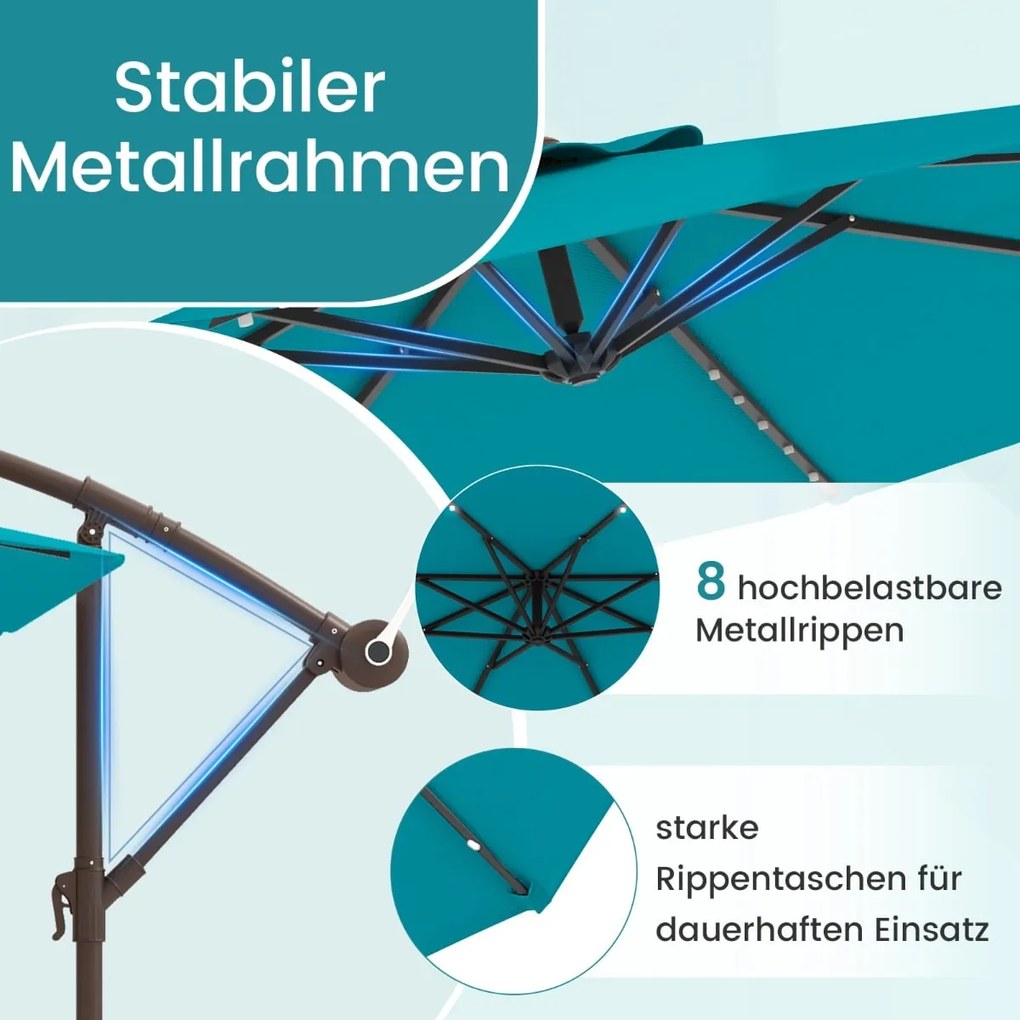 Costway Konzolový deštník Ø 300 cm se 40 solárními LED světly a pytli s pískem