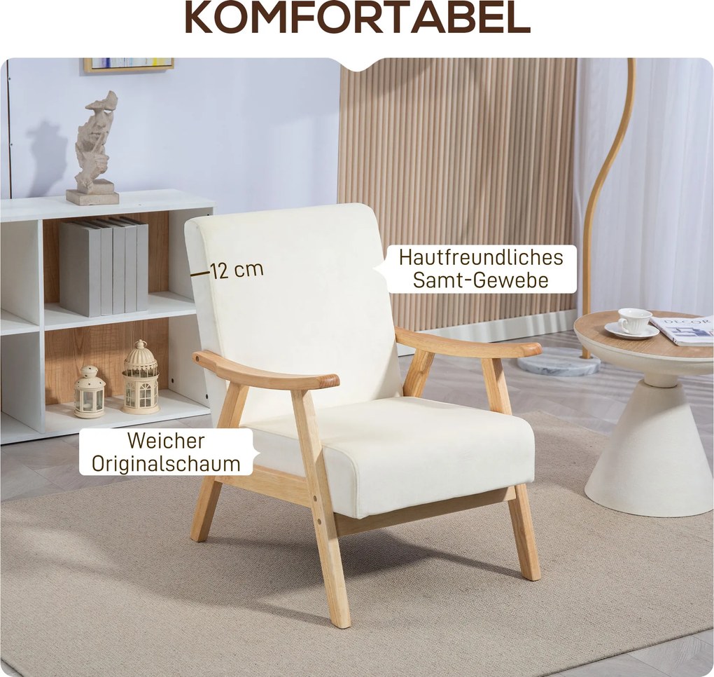 HOMCOM Křeslo do Obývacího Pokoje Nordic S Područky, Polstrování, Padded Křeslo s Dřevěným Rámem, Křeslo s Vzhledem Veluru, Čalouněné Křeslo do Ložni…