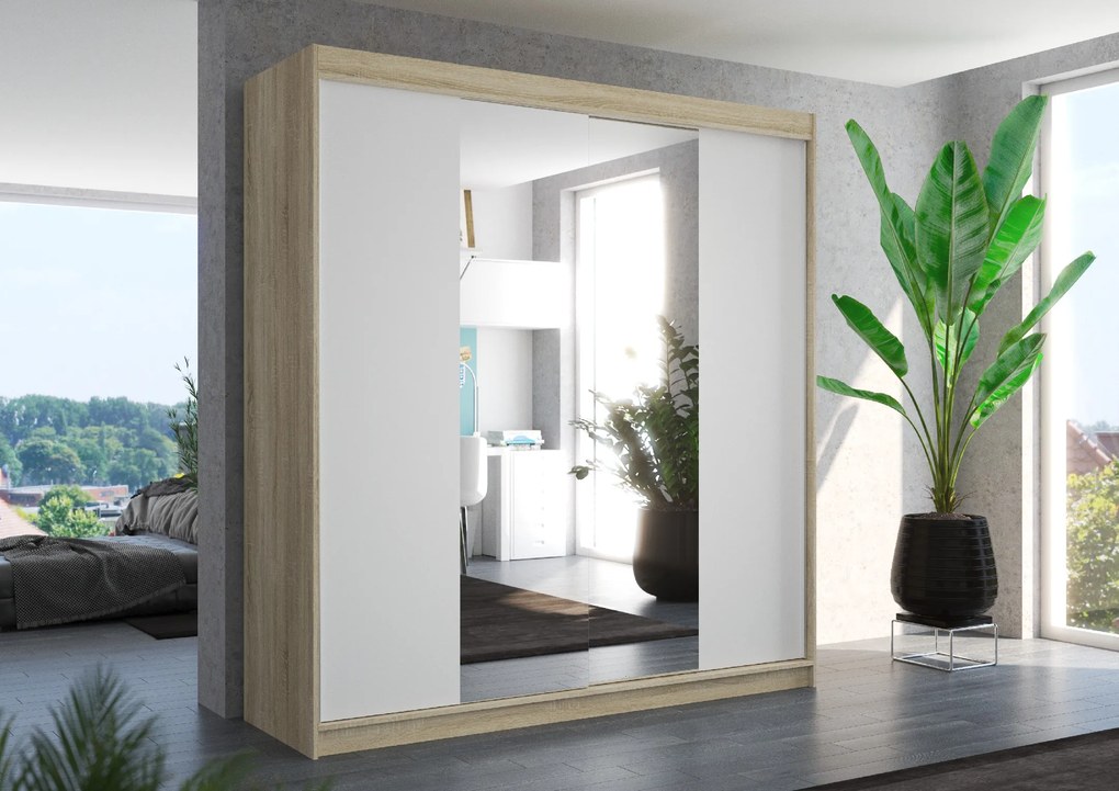 ADRK Furniture Skříň s posuvnými dveřmi a zrcadlem PERQS 200 ADRK-SW-PER-SW-200