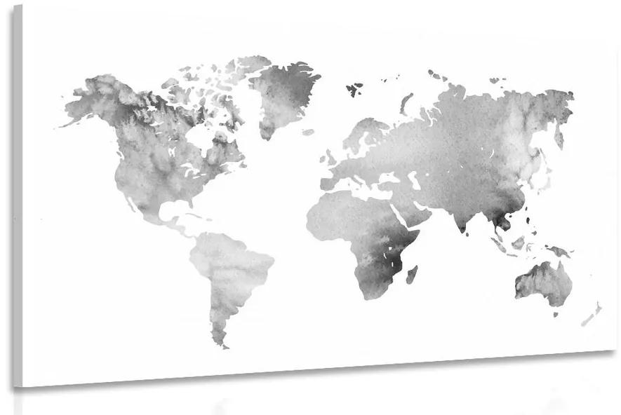 Obraz mapa světa v černobílém provedení v akvarelu Varianta: 60x40