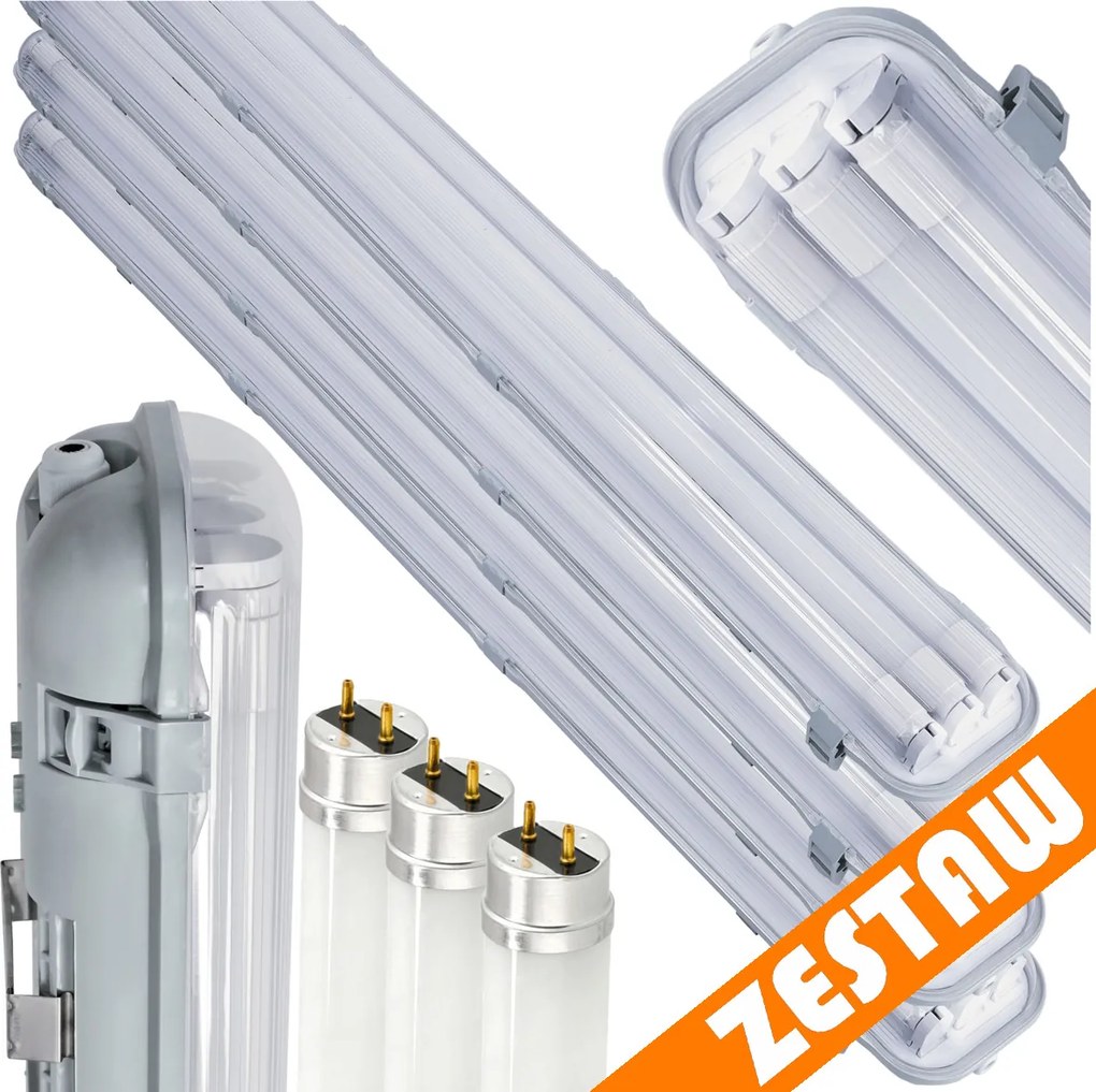 SADA 4 LED garážových lamp, 120cm prémiové hermetické svítidlo + LED trubice