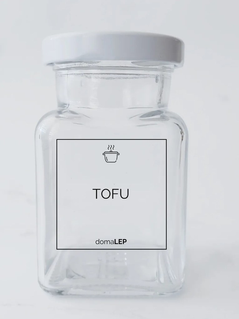 Samolepka na kořenky TOFU průhledná  5 × 5 cm základní písmo