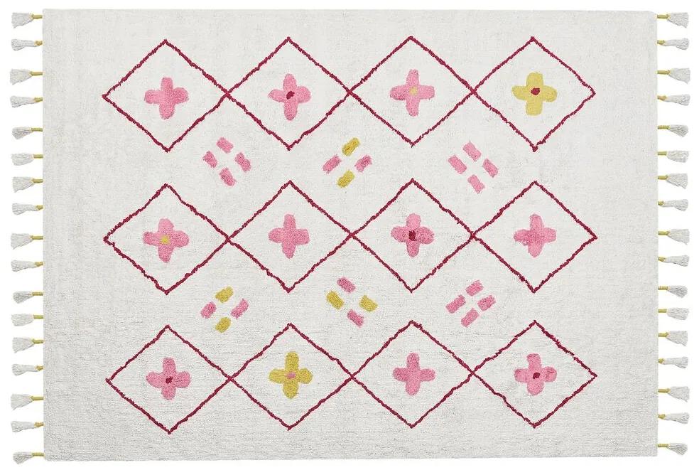 Bavlněný koberec 160 x 230 cm bílý/ růžový CAVUS Beliani