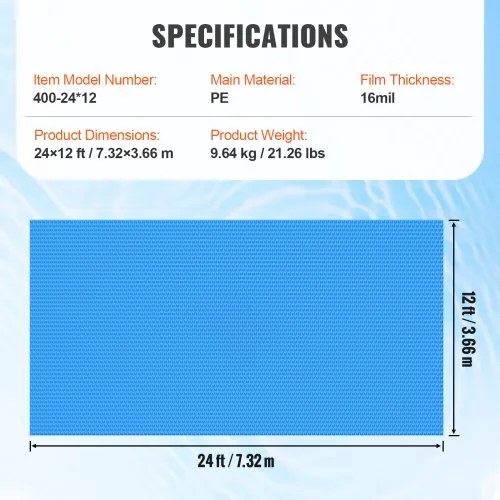 solární kryt na bazén, 7,32 × 3,66 m obdélníková solární deka na bazény