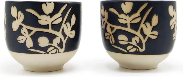 Litinová čajová souprava Sichuan, 1 l – sečuánský design, 2 porcelánové hrníčky se vzorem větviček