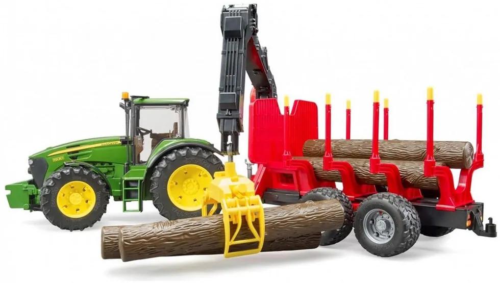 Bruder 03054 traktor John Deere 7930 + přepravník na dřevo s kládami