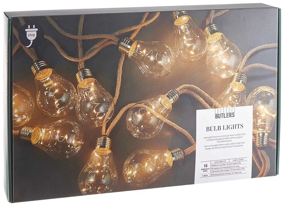 Butlers BULB LIGHTS Světelný řetěz žárovky 15 světel